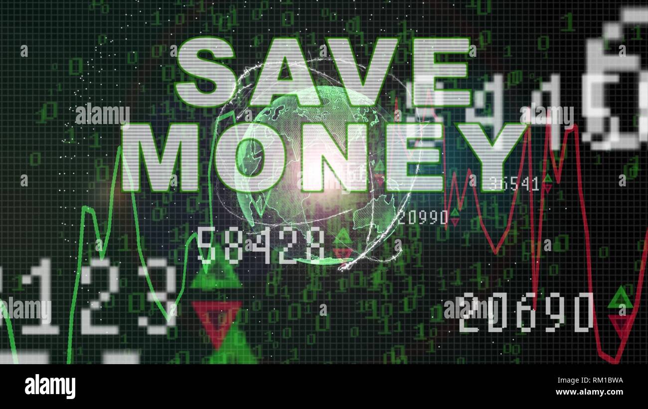 Save money text on Stock market graph with bar chart price display ...