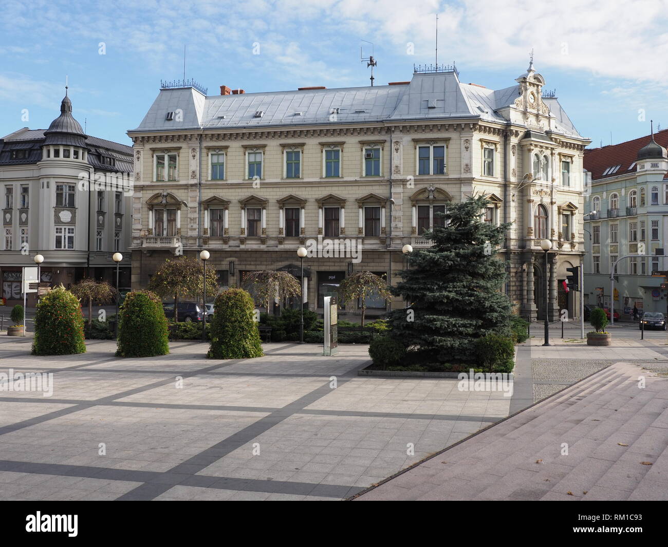 Historical buildings at main square in european Bielsko-Biala city ...