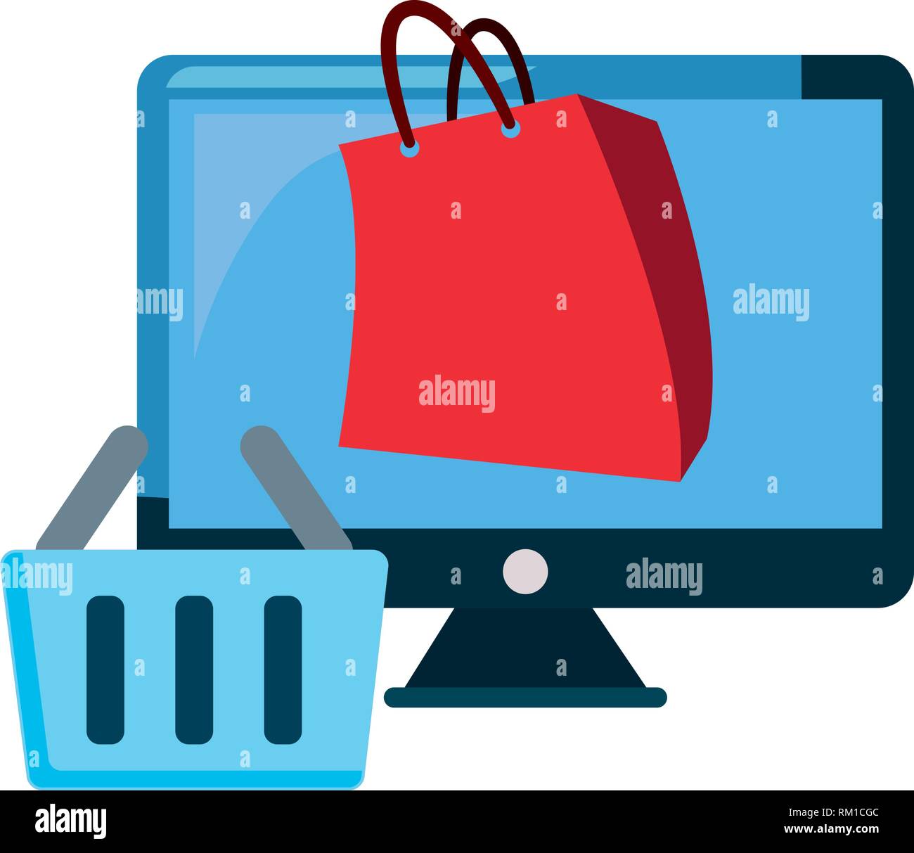computer basket bag online shopping market vector illustration Stock ...