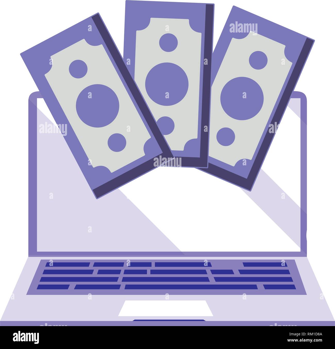 laptop money bills online shopping market vector illustration Stock ...