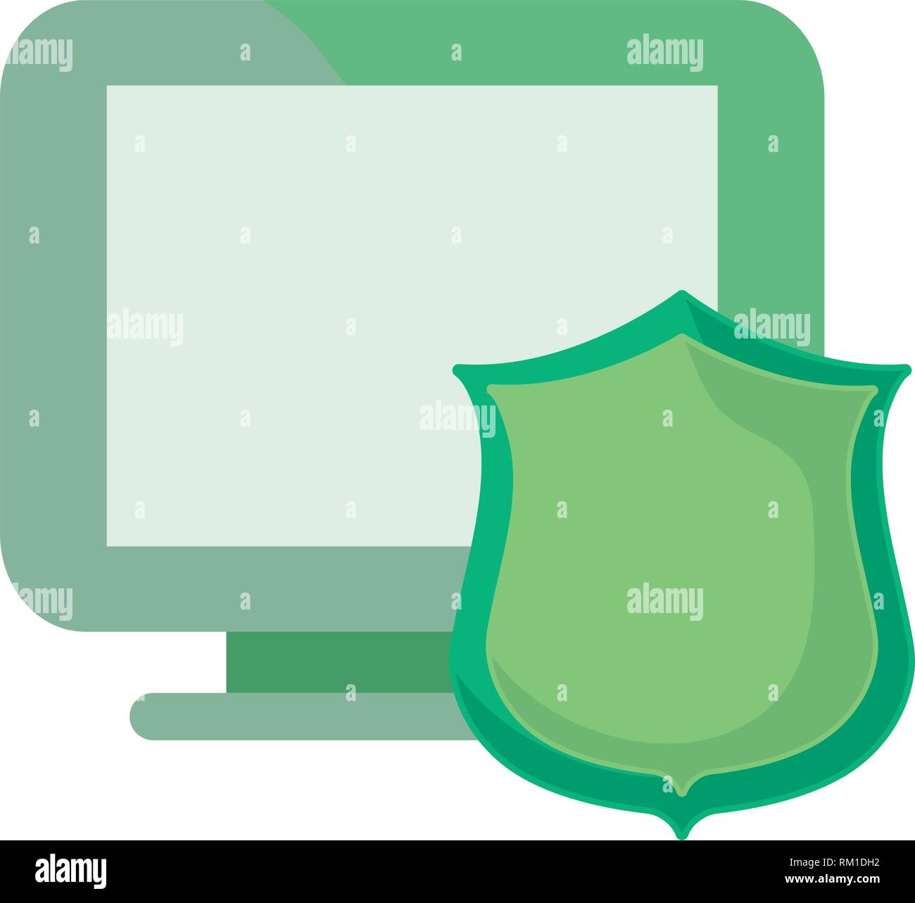 computer monitor shield protection data security vector illustration ...