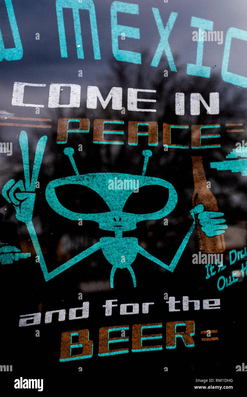 New Mexican alien T-shirt in window display: " Come In Peace and for ...