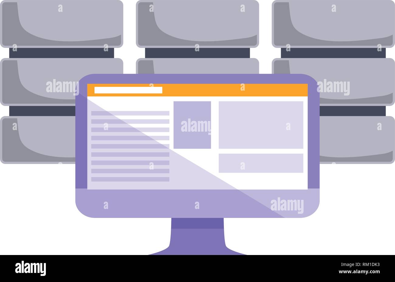 computer monitor database center security vector illustration Stock ...