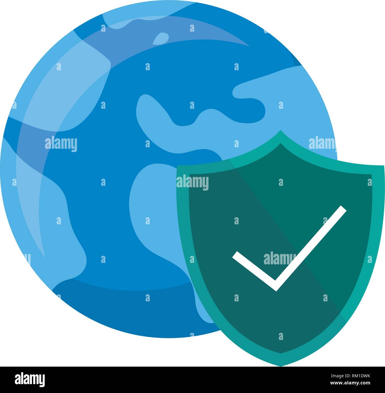 world shield protrection checkmark data security vector illustration ...