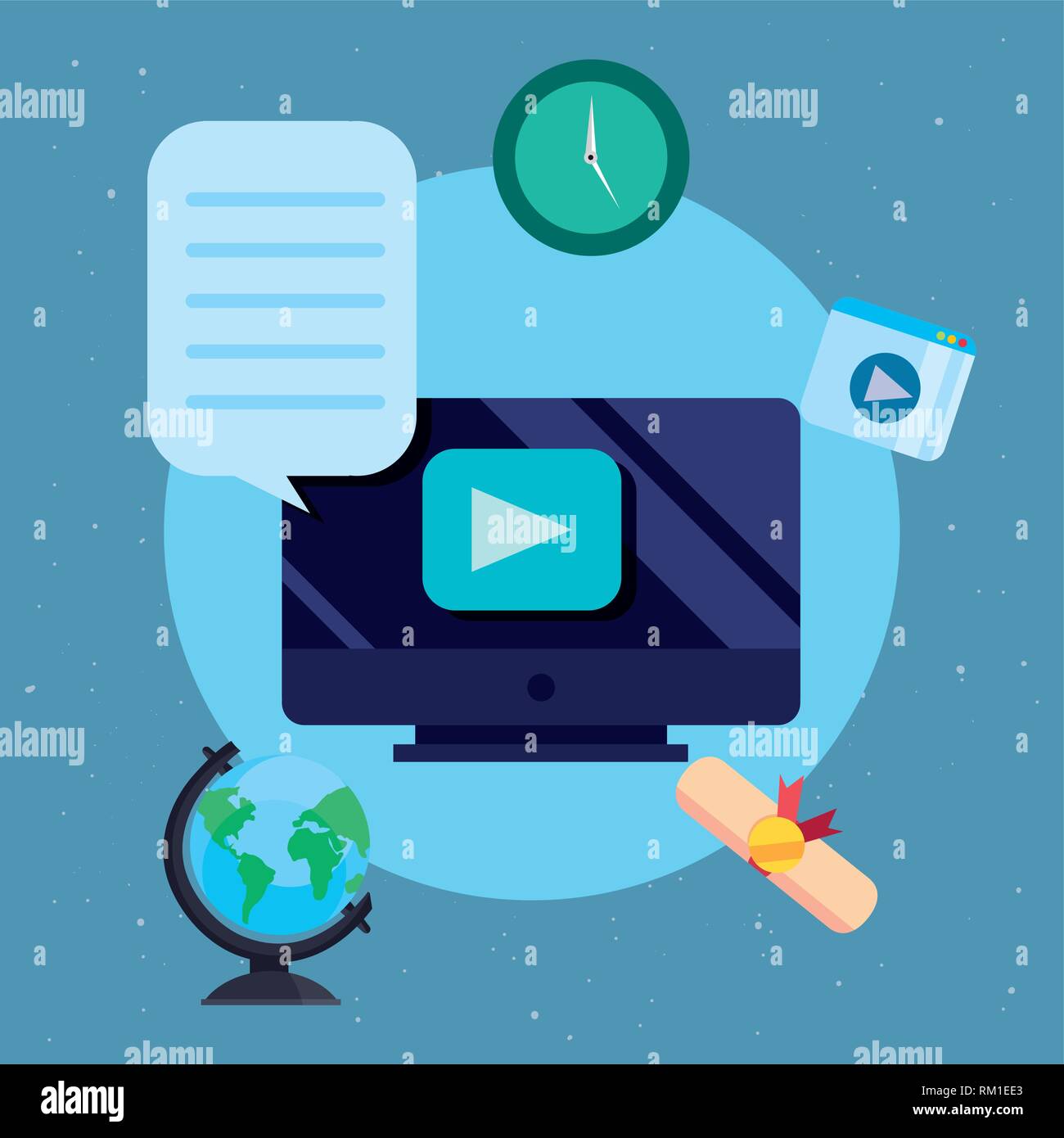 computer world certificate clock online education vector illustration ...