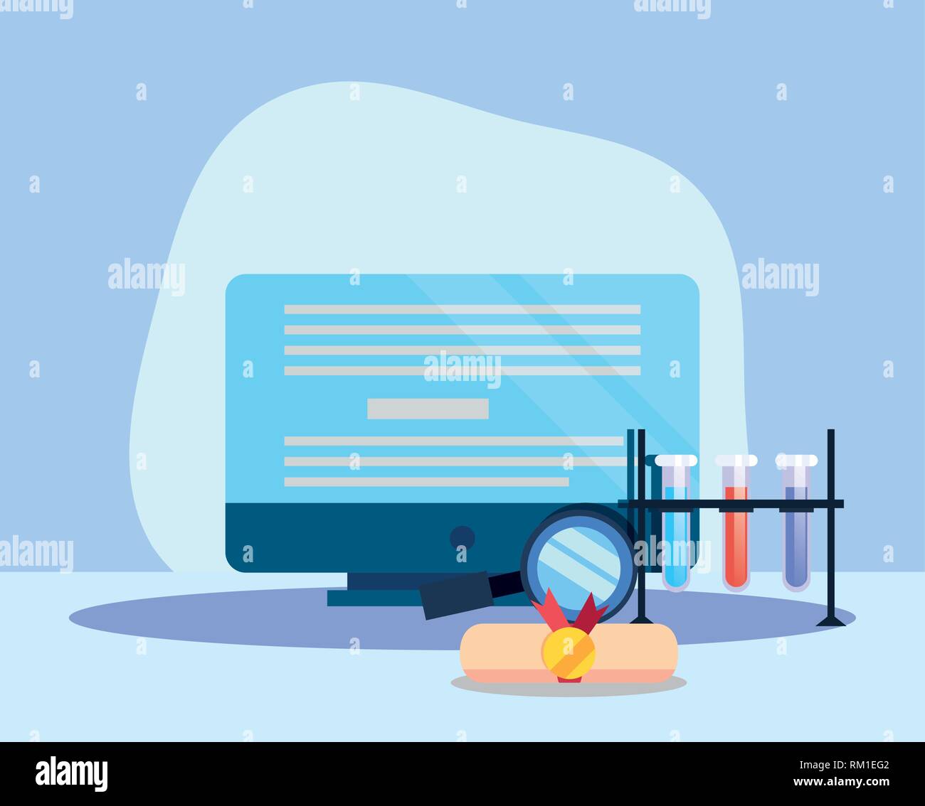 computer laboratory flasks diploma online education vector illustration ...
