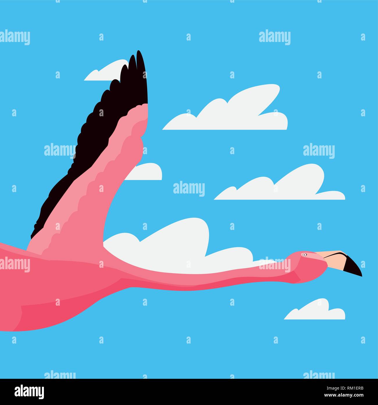 cute flamingo flying in the sky vector illustration Stock Vector Image ...
