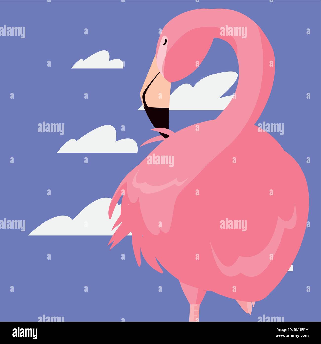 cute flamingo sky clouds background vector illustration Stock Vector ...