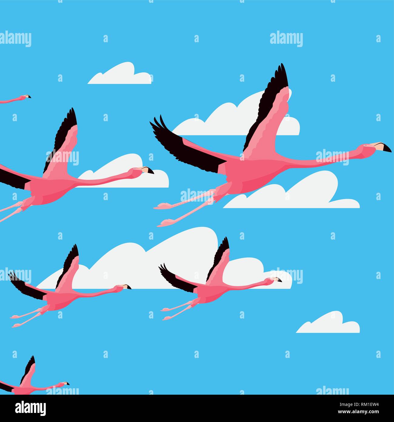 cute flamingos flying in the sky vector illustration Stock Vector Image ...