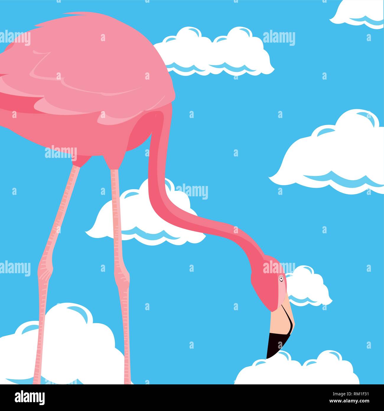cute flamingo sky clouds background vector illustration Stock Vector ...