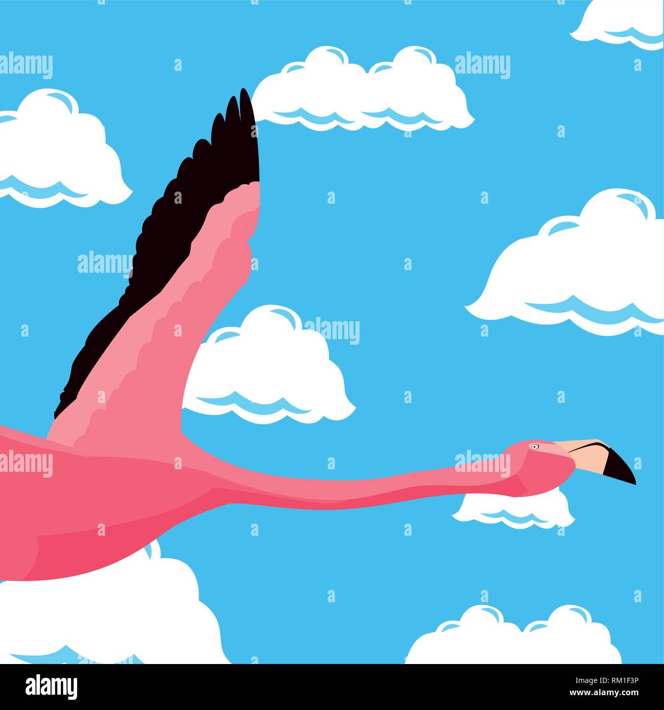 cute flamingo flying in the sky vector illustration Stock Vector Image ...