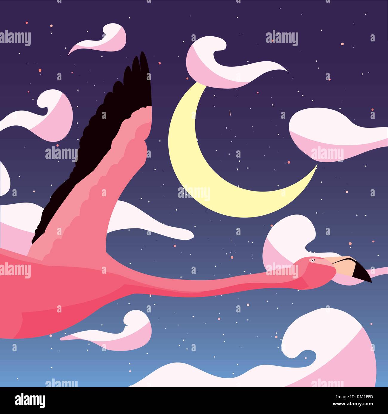 cute flamingo flying in the sky vector illustration Stock Vector Image ...