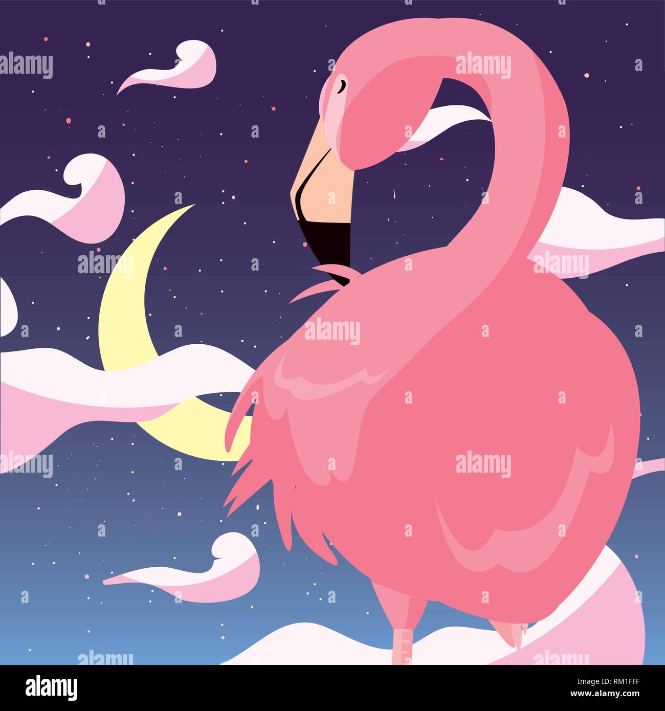flamingo bird in the night vector illustration Stock Vector Image & Art ...