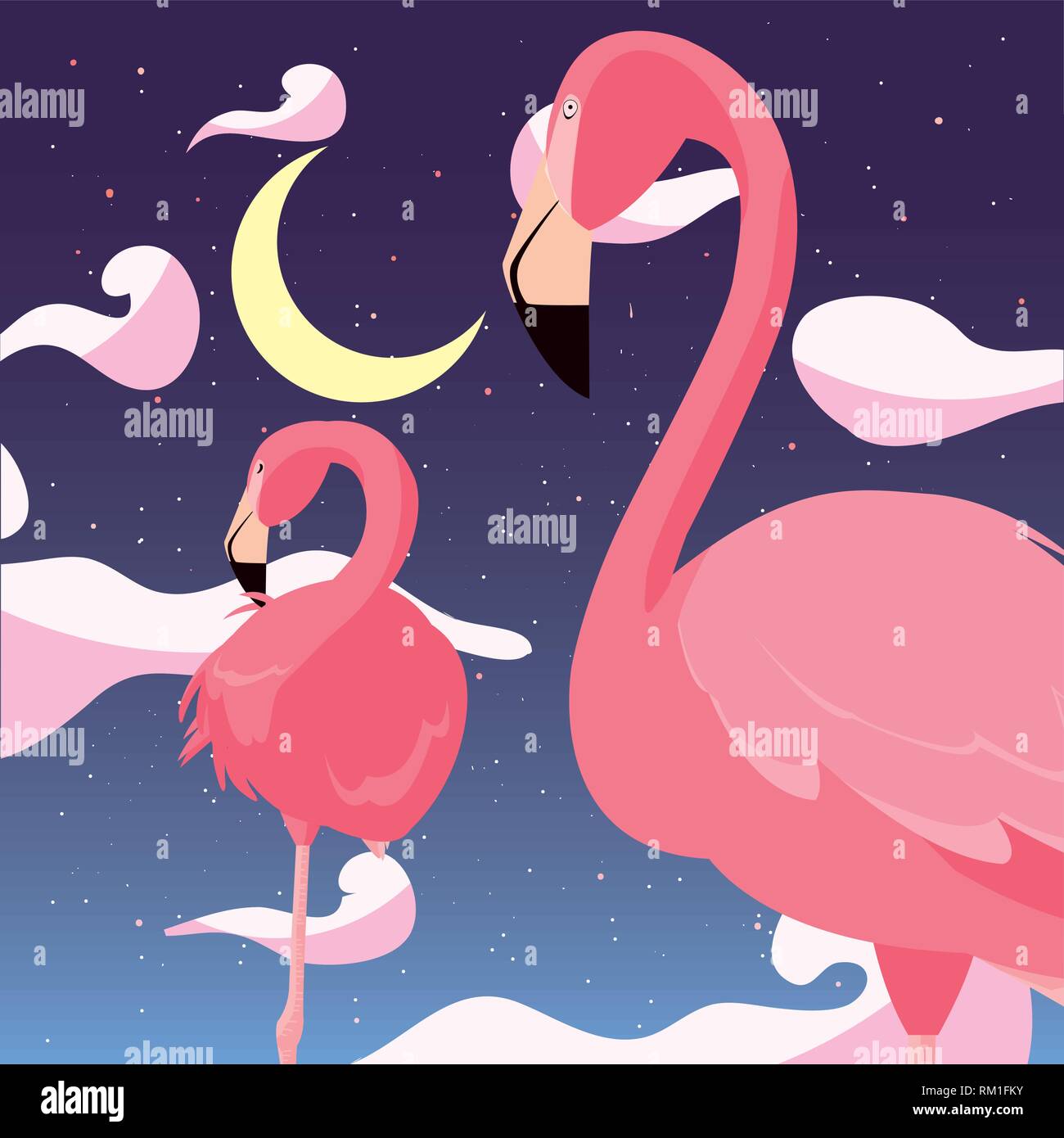 flamingos exotic birds tropical landscape vector illustration Stock ...