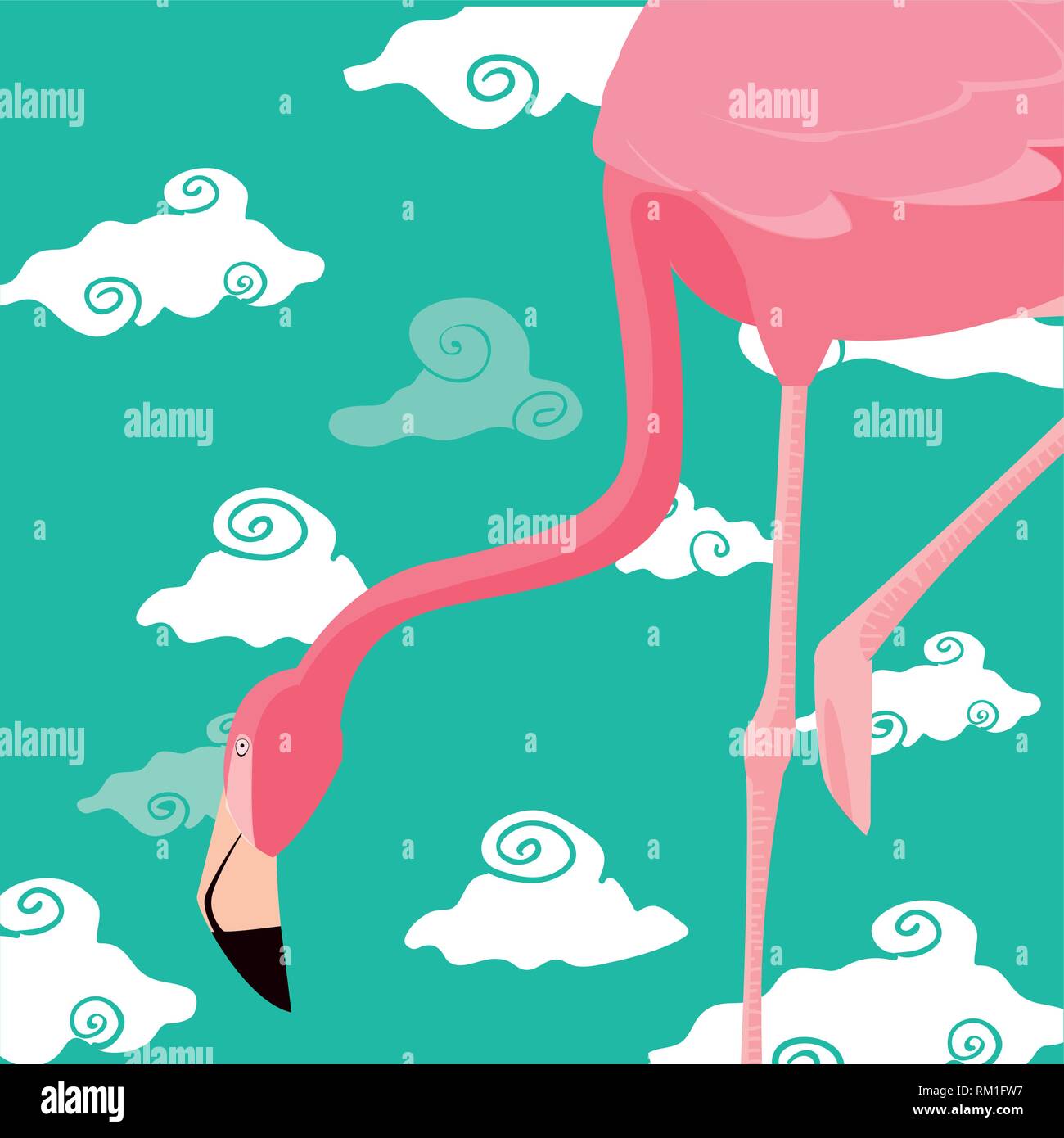 cute flamingo sky clouds background vector illustration Stock Vector ...
