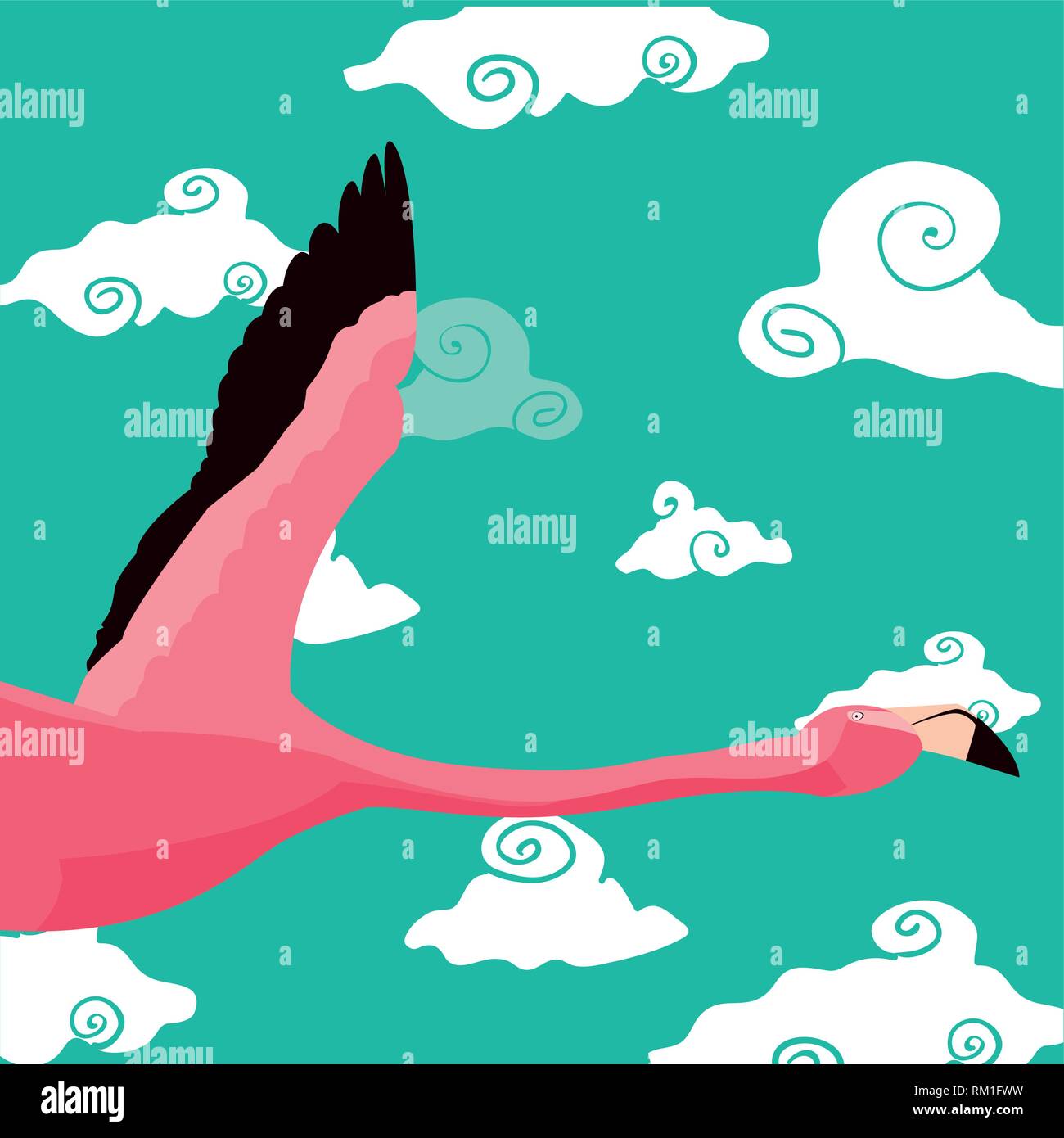cute flamingo flying in the sky vector illustration Stock Vector Image ...