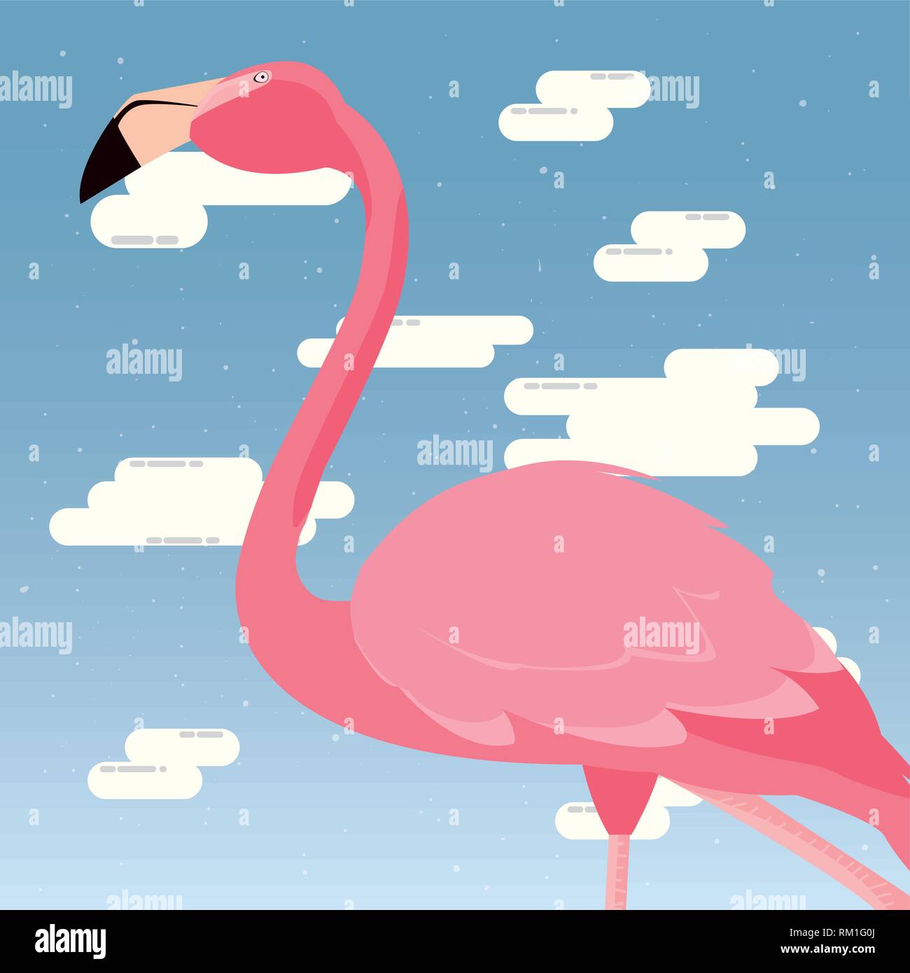 cute flamingo sky clouds background vector illustration Stock Vector ...