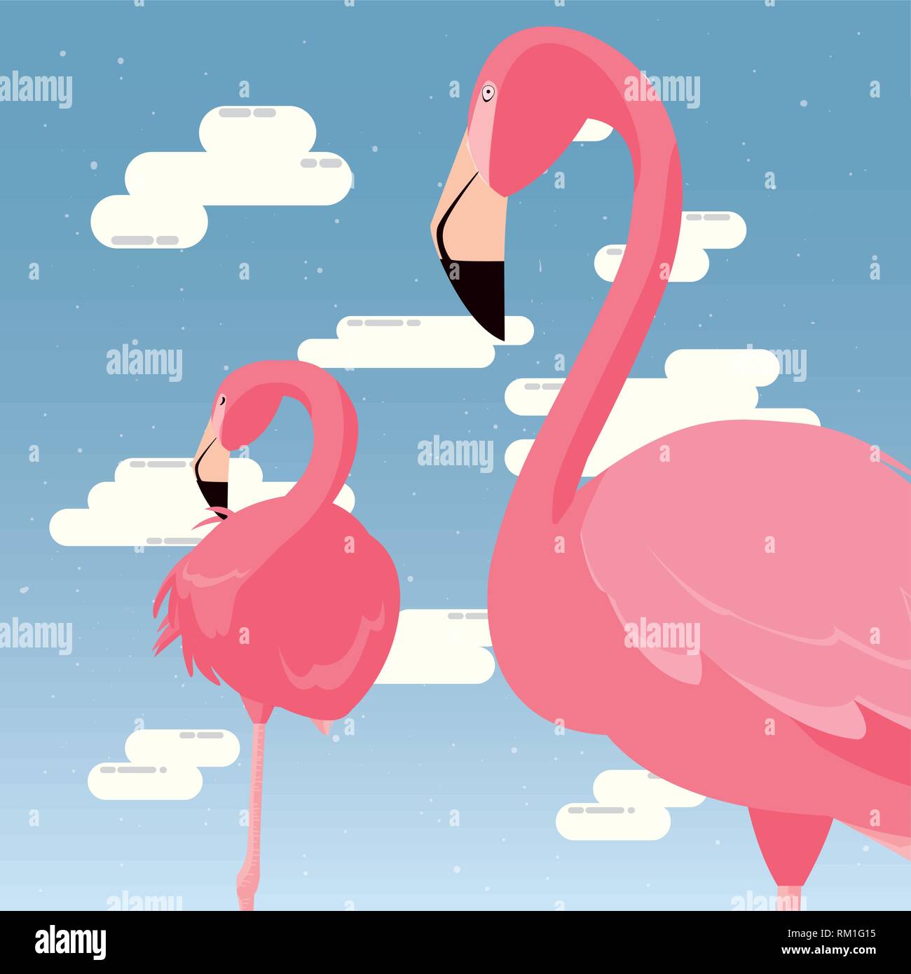 flamingos exotic birds tropical landscape vector illustration Stock ...
