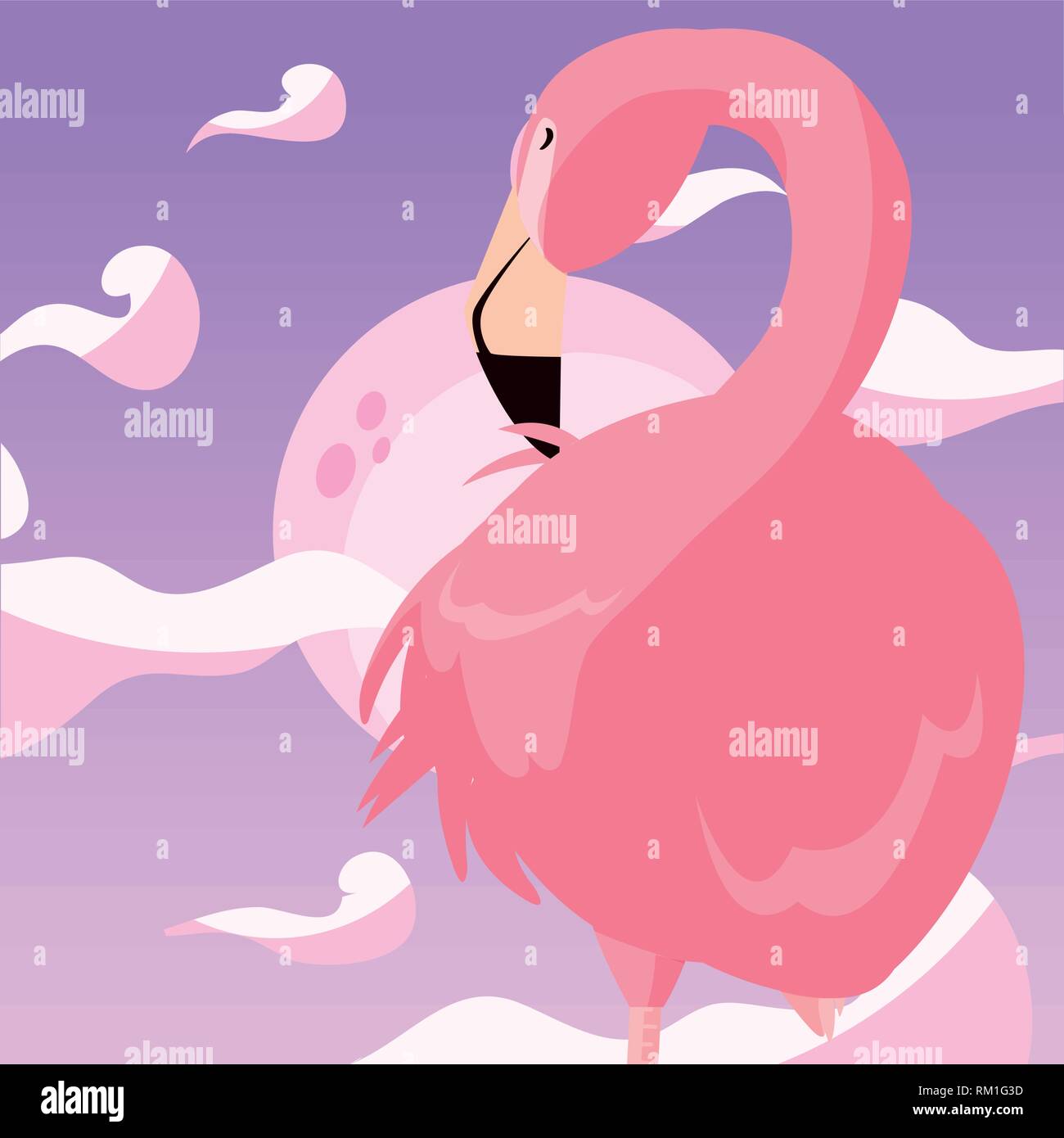 flamingo bird moon clouds background vector illustration Stock Vector ...