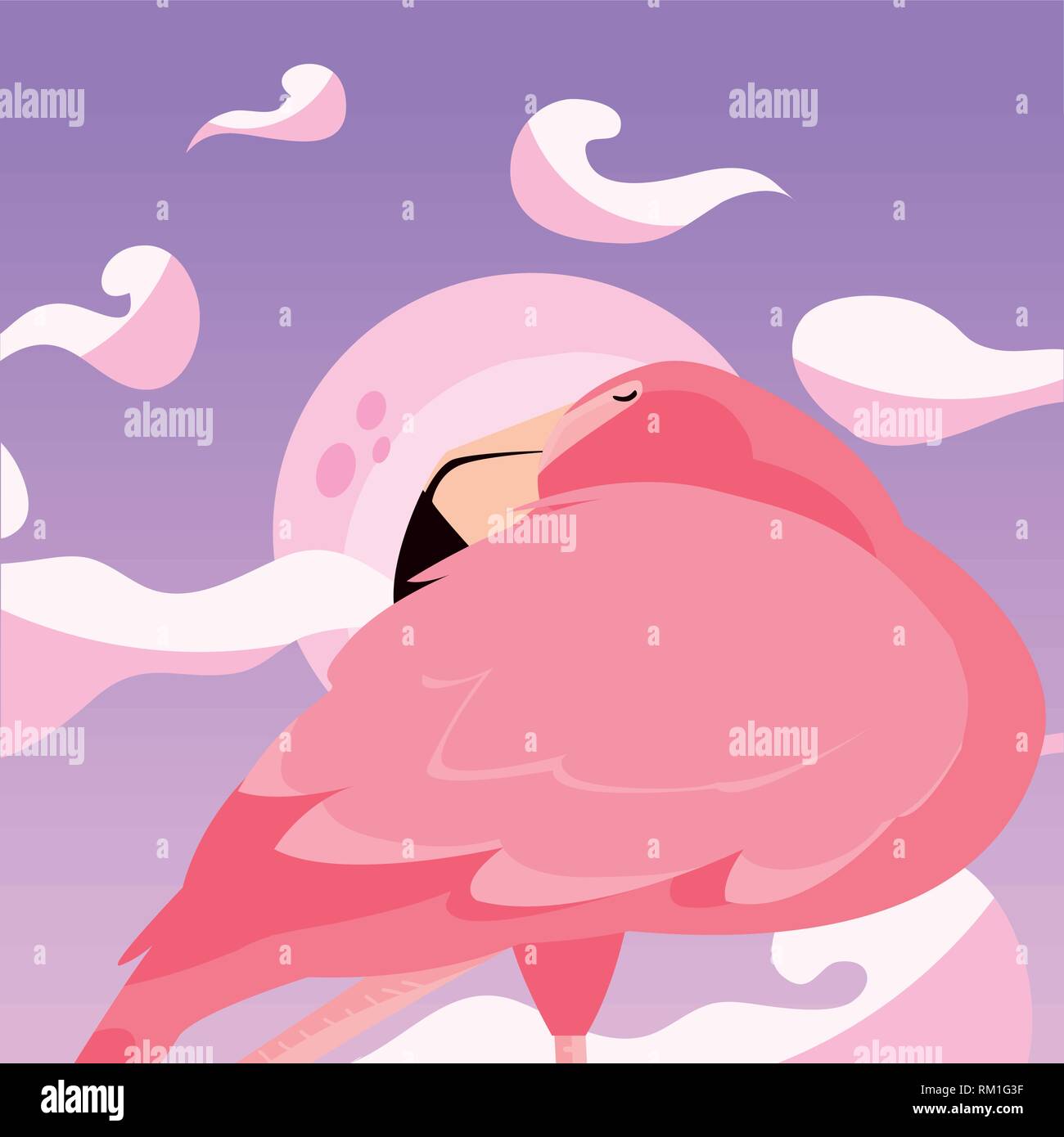 flamingo bird moon clouds background vector illustration Stock Vector ...