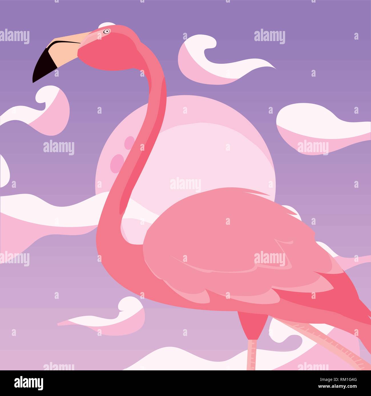 flamingo bird moon clouds background vector illustration Stock Vector ...