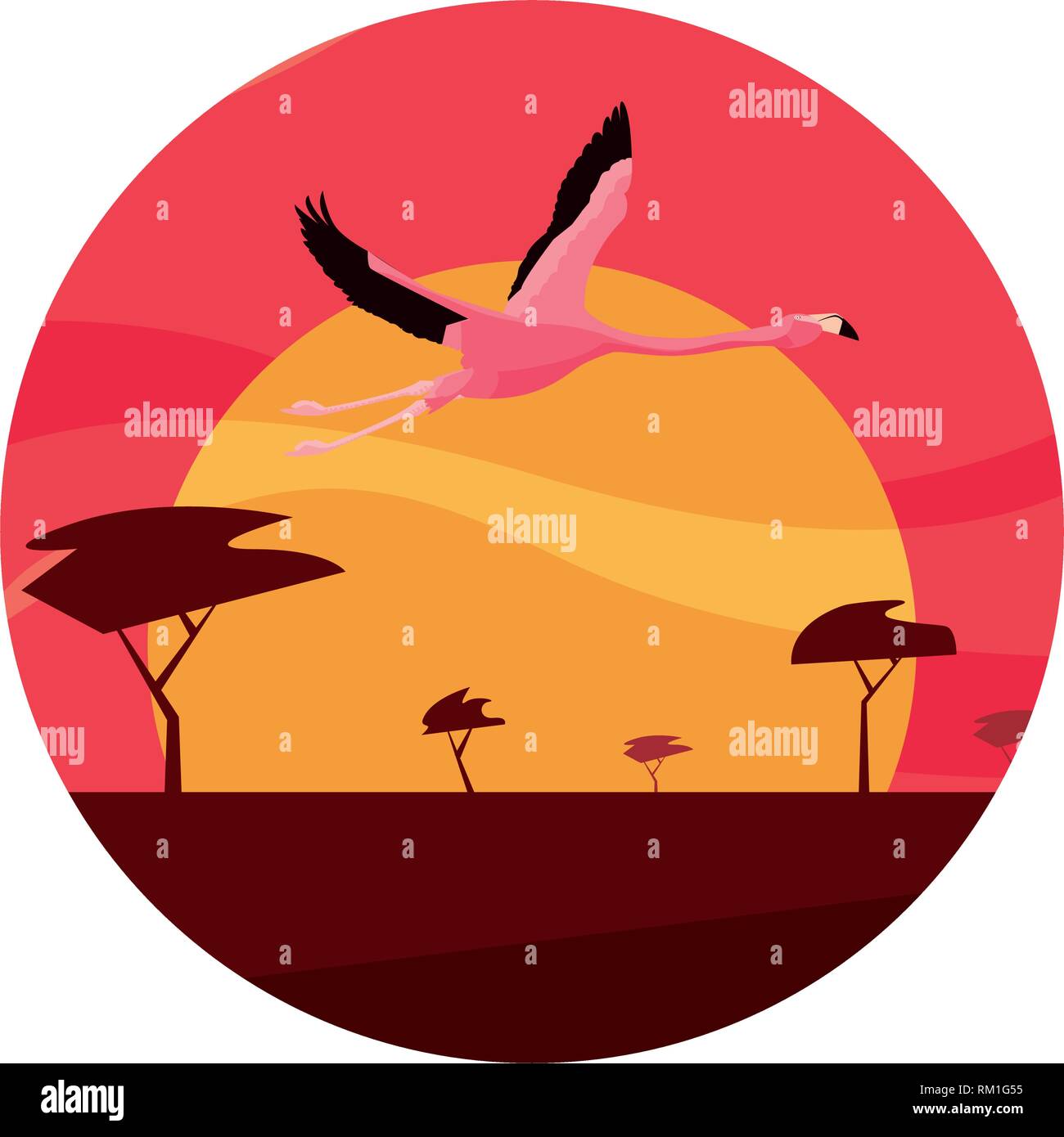 flamingo bird flying in the landscape vector illustration Stock Vector ...
