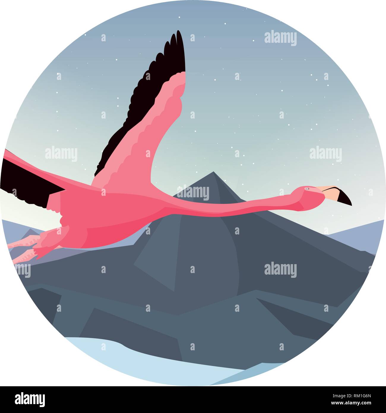 flamingo bird flying in the landscape vector illustration Stock Vector ...