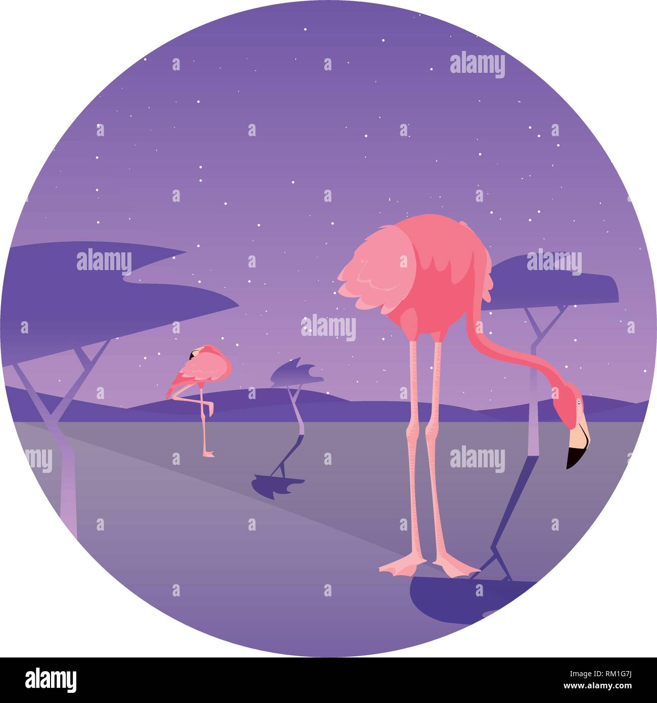 flamingo bird in the landscape vector illustration Stock Vector Image ...