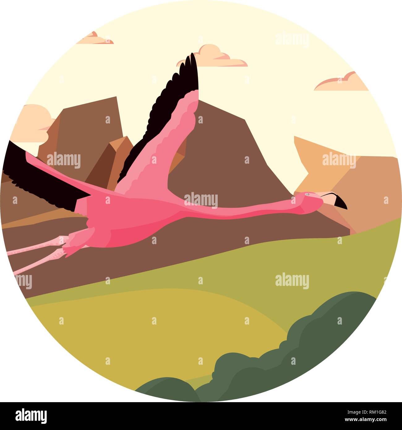 flamingo bird flying in the landscape vector illustration Stock Vector ...