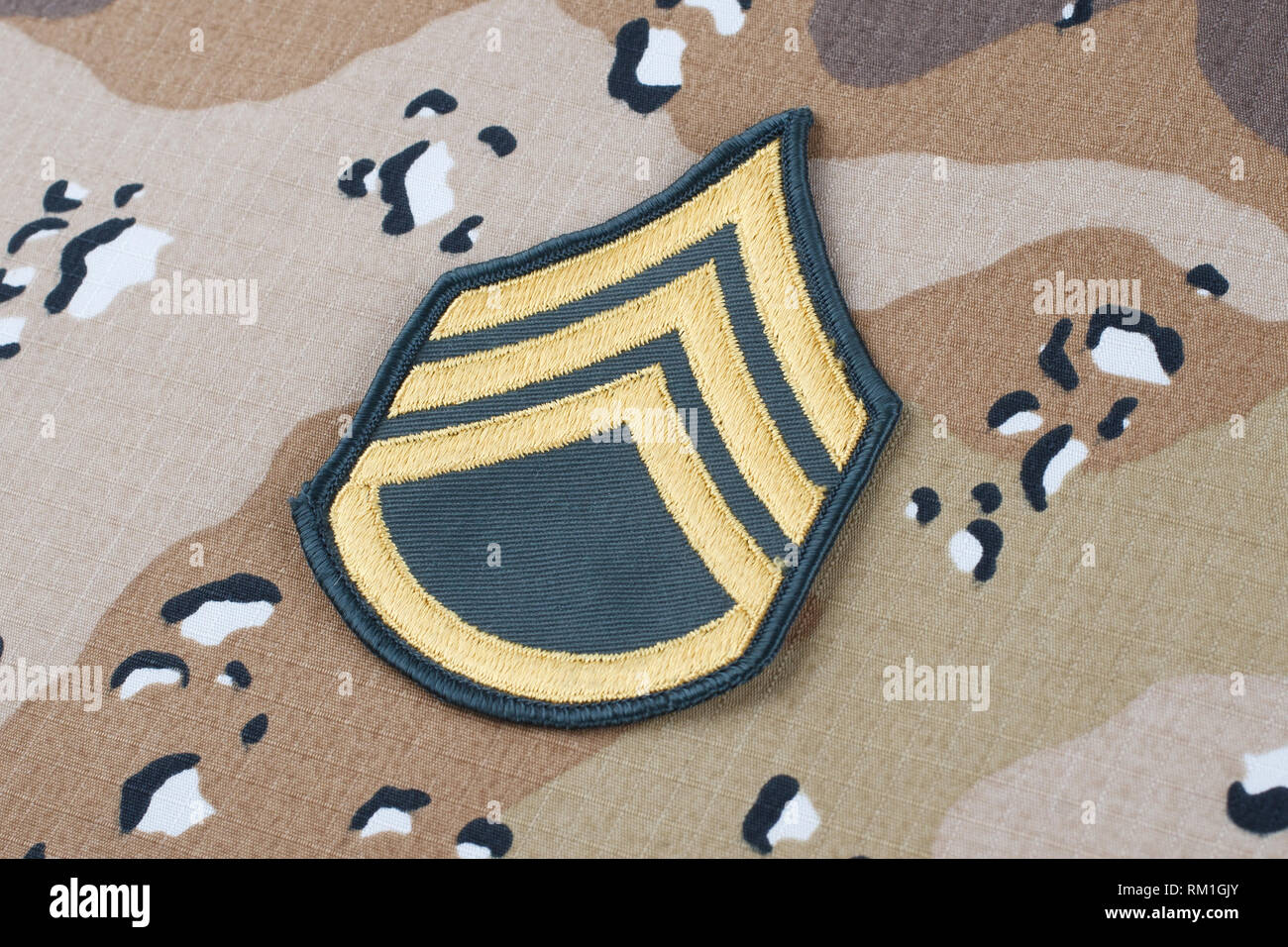 May 12, 2018. US ARMY Staff Sergeant rank patch on Desert Battle Dress ...