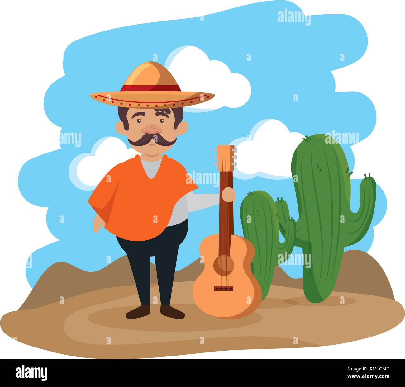 traditional mexican man with hat and guitar vector illustration design ...