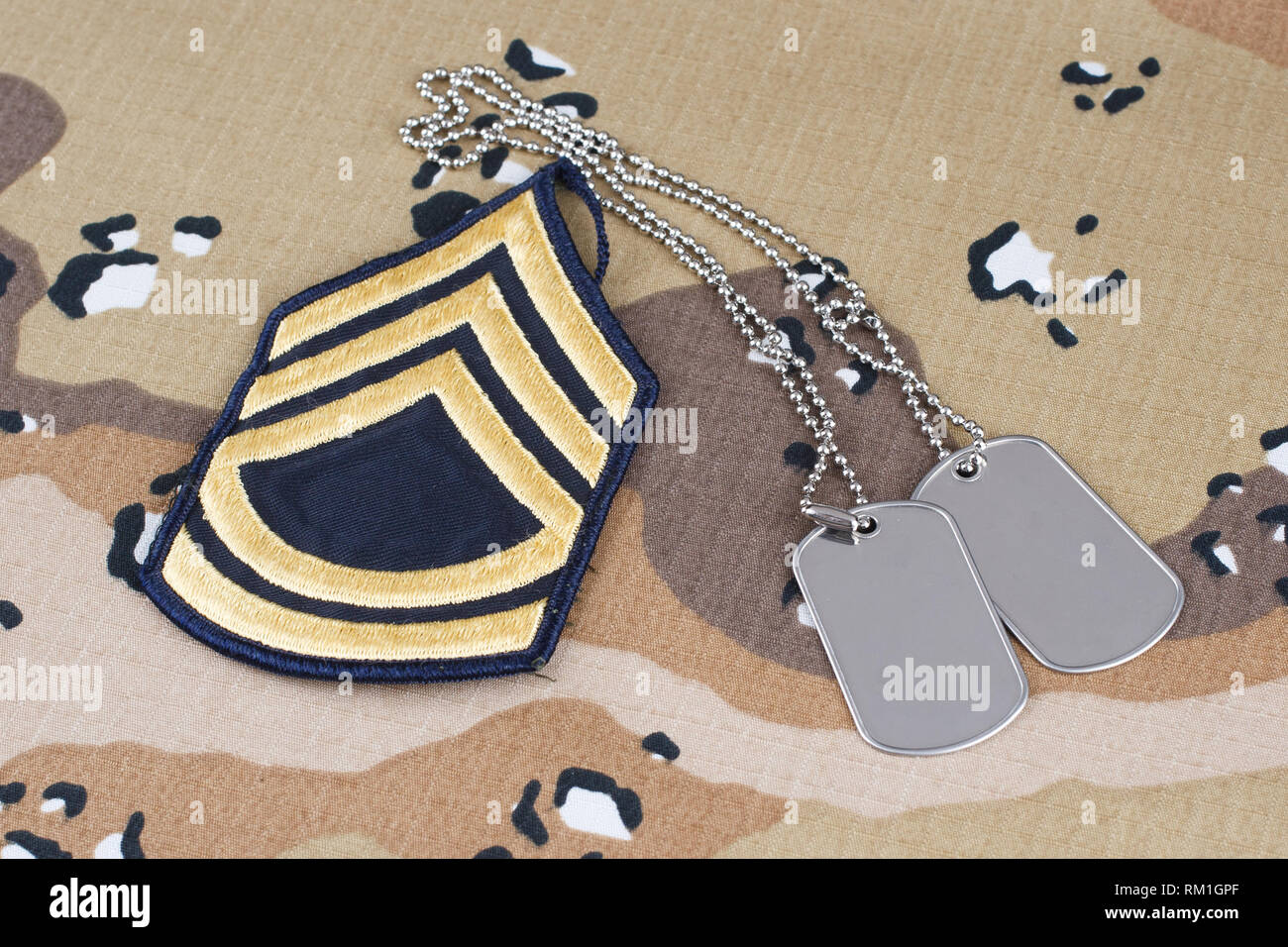May 12, 2018. US ARMY Sergeant First Class rank patch and dog tags on ...