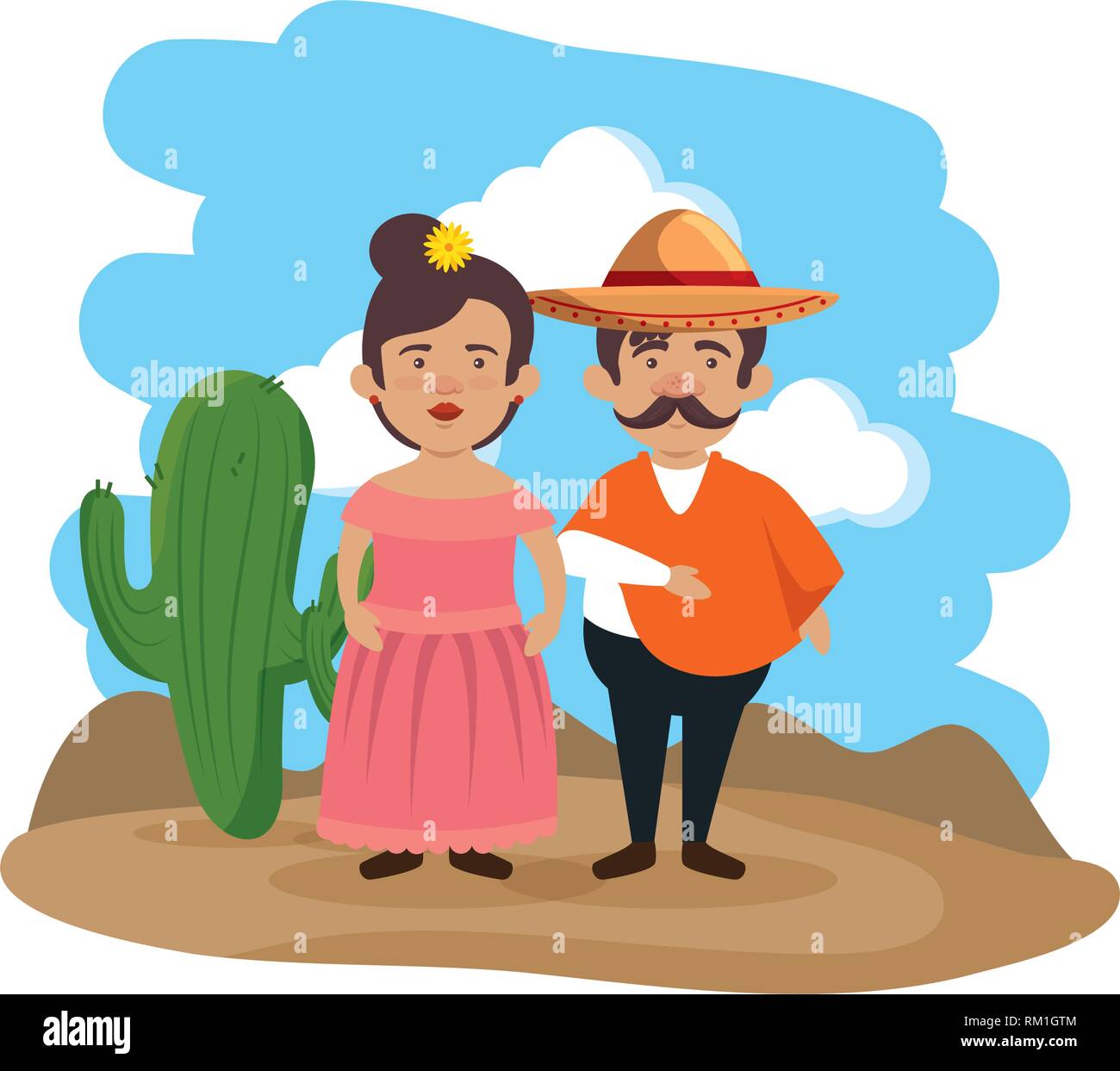 traditional mexican couple characters vector illustration design Stock ...
