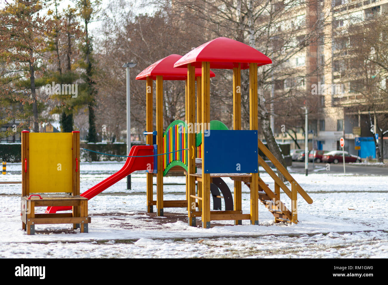 Empty playground in the public park in winter Stock Photo - Alamy