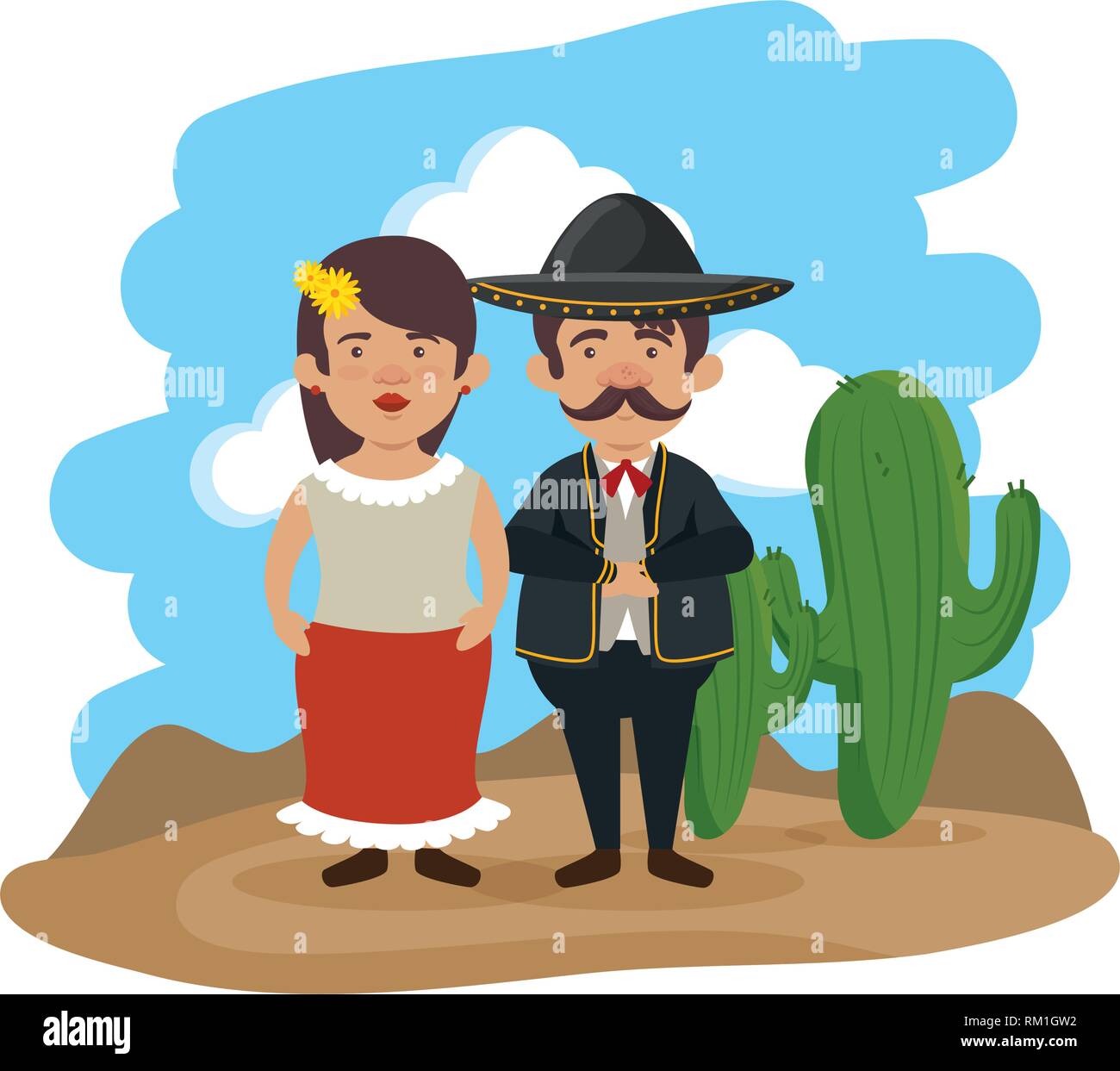 traditional mexican couple characters vector illustration design Stock ...