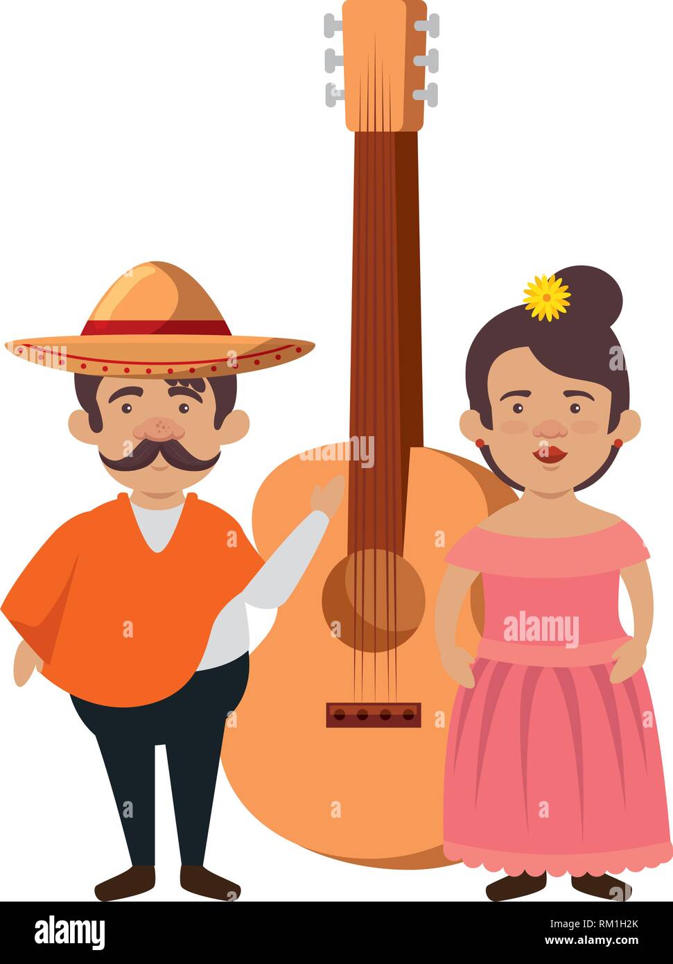 traditional mexican couple with guitar vector illustration design Stock ...