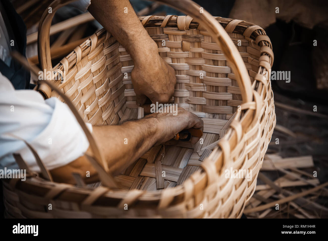 Making wicker baskets, detail of traditional craft Stock Photo - Alamy