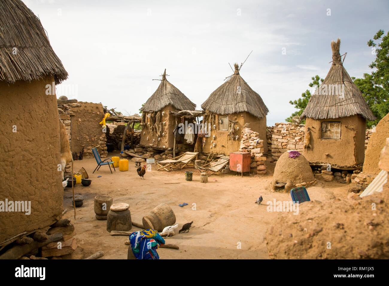 Mali. Dogon Country. Begnimato village. Barns erected with wood and ...