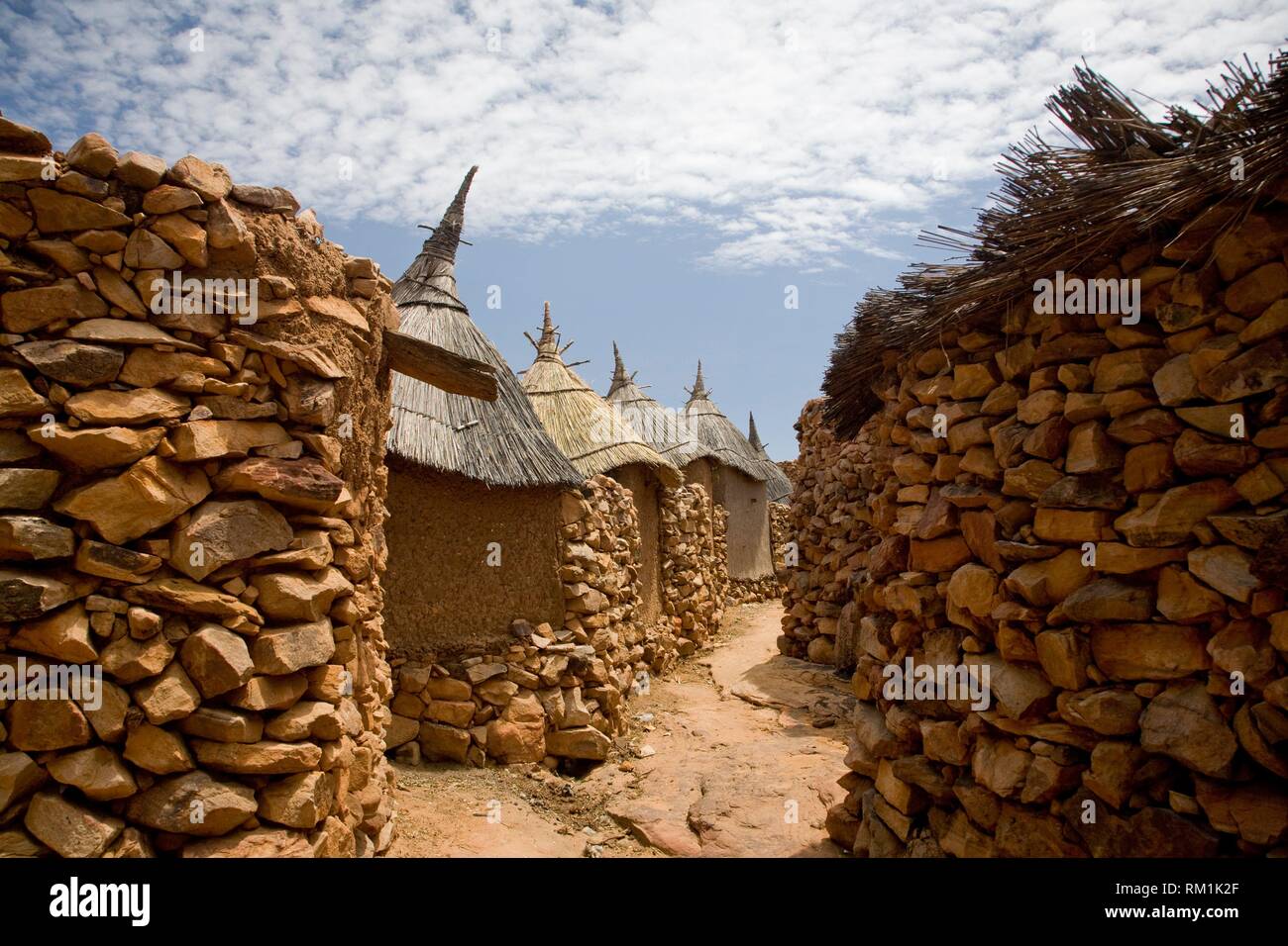 Dogon Country. Mali. Indeli village. Dwellings and barns erected with ...