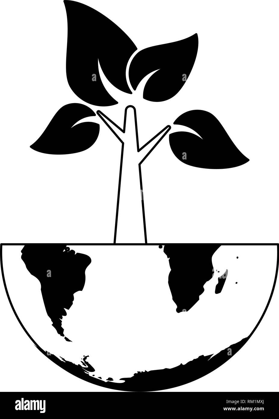 Tree in earth world in black and white Stock Vector Image & Art - Alamy
