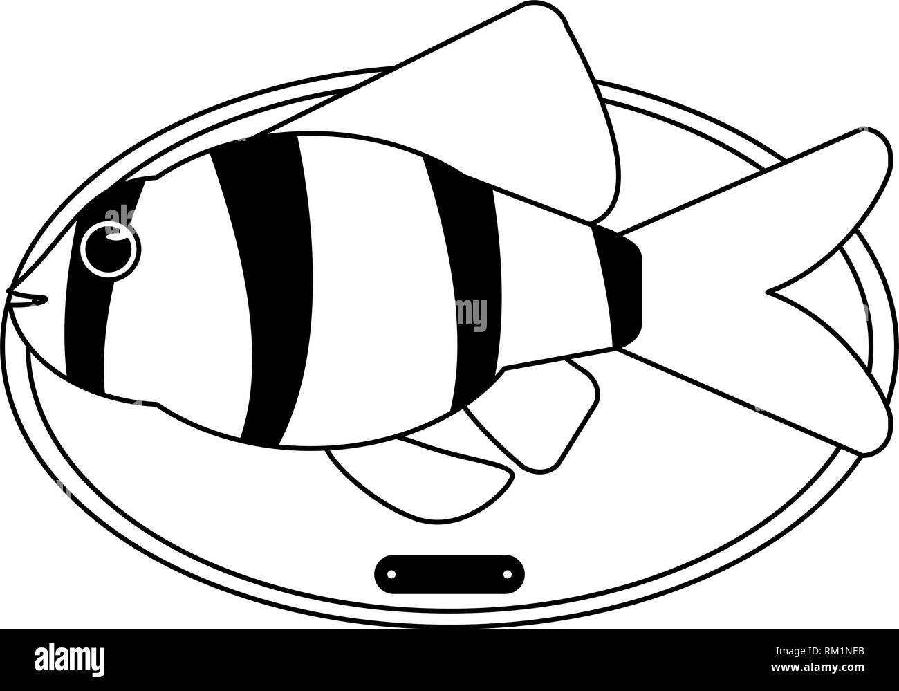Fish haunted in wooden frame in black and white Stock Vector Image ...