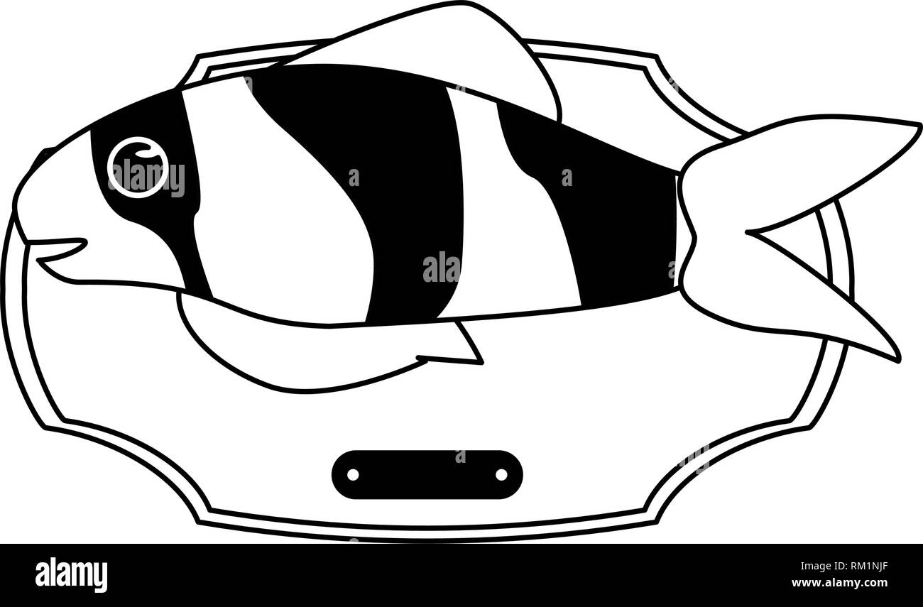 Fish haunted in wooden frame in black and white Stock Vector Image ...