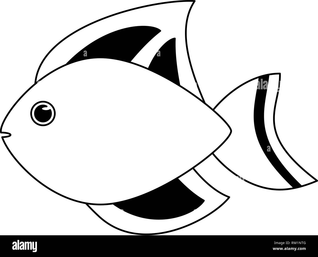 Fish sea animal cartoon in black and white Stock Vector Image & Art - Alamy