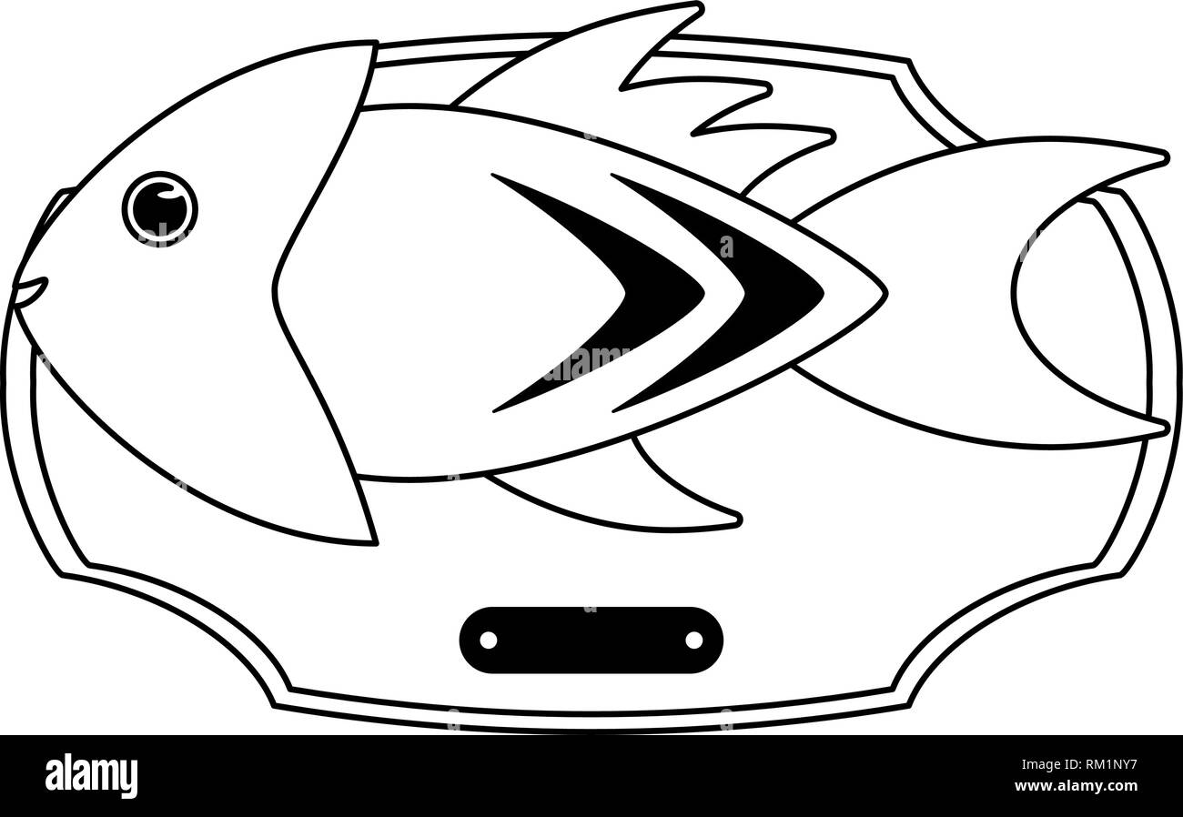 Fish haunted in wooden frame in black and white Stock Vector Image ...