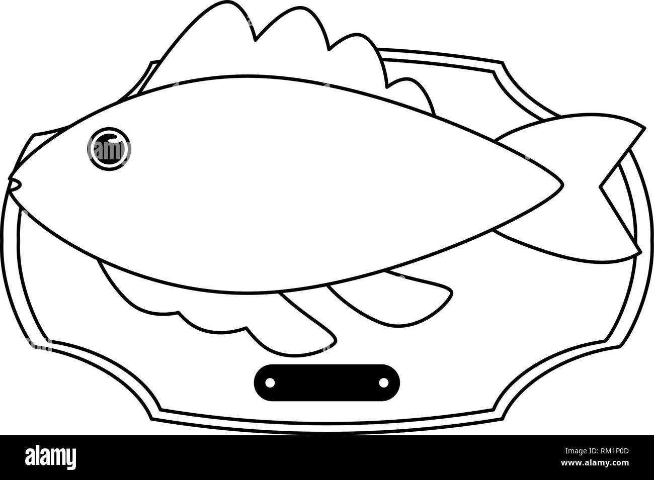 Fish haunted in wooden frame in black and white Stock Vector Image ...