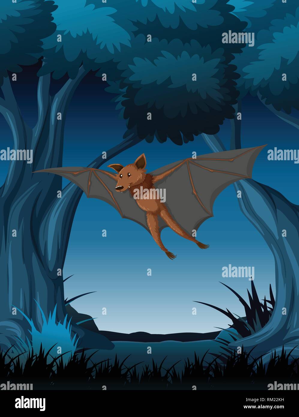 Bat night flying tree Stock Vector Images - Alamy