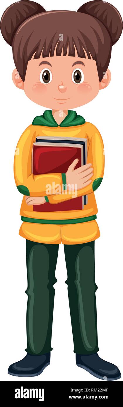 Young brunette girl holding books illustration Stock Vector Image & Art ...