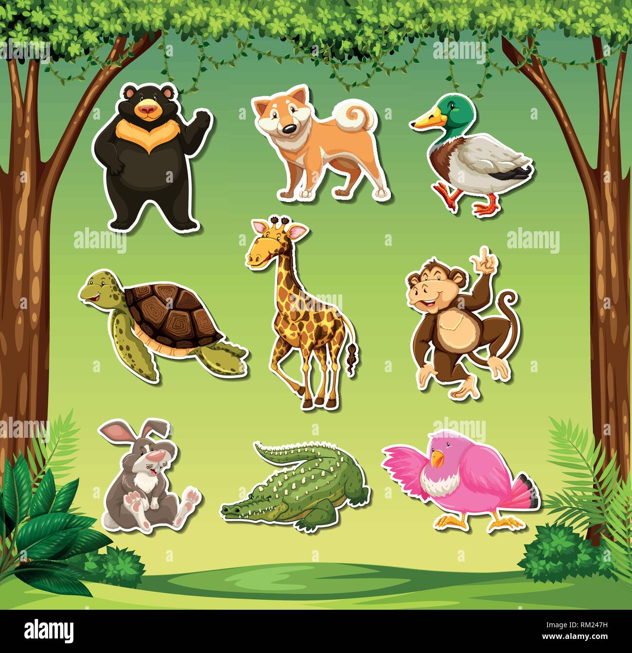 Set of wild animals sticker illustration Stock Vector Image & Art - Alamy