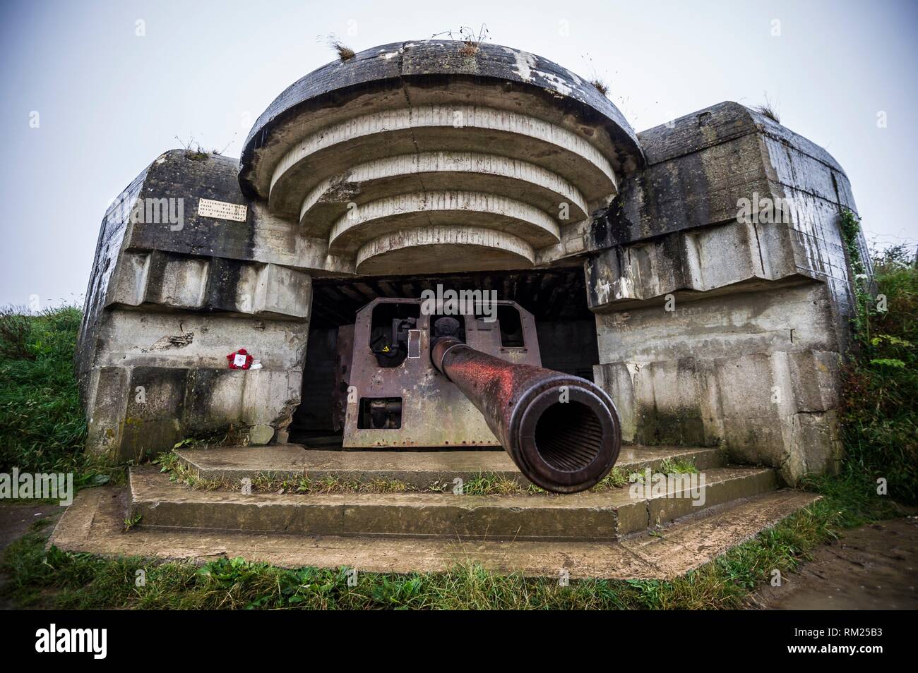 An artillery gun in the german coastal battery at Longues-sur-Mer was ...