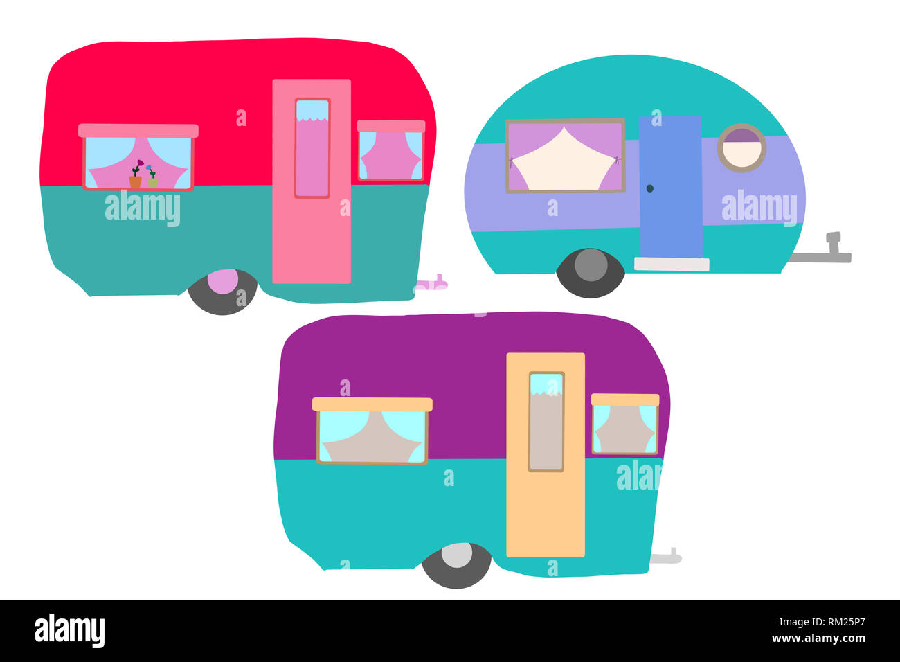 Set of Vintage Campers / Caravans Isolated on white, Hand Drawn ...